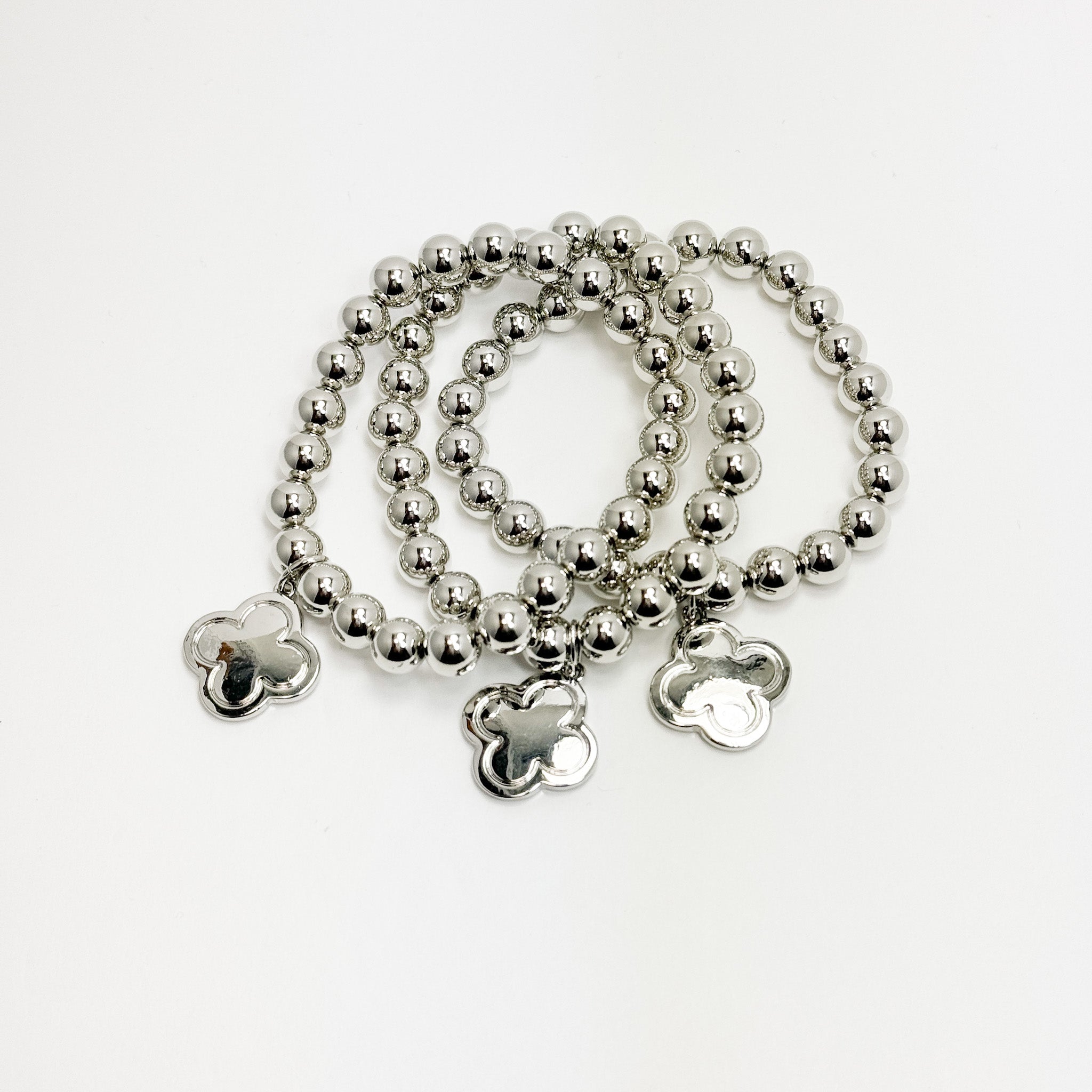 Silver beaded bracelet set store